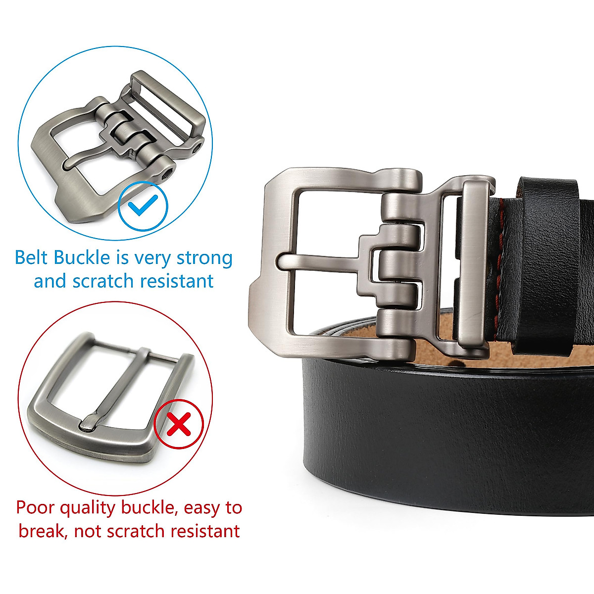 JingHao Belts for Men Big and Tall,Mens Belt Leather for Casual Jeans Dress Work All Size 28"-64" Black Brown Width 1.45" Aa10 (60"-62"/ Belt Length 165cm, Black)