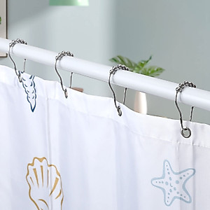 Shower Curtain Hooks, OEH Stainless Steel Shower Curtain Rings, Roller Gliding Shower Hooks for Shower Curtain, Rustproof Shower Rings for Curtain, Shower Curtain, Shower Rod, Set of 12, Chrome