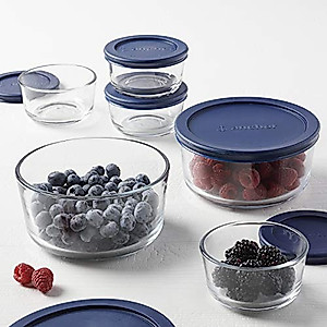 Anchor Hocking Round Food Storage Containers with Blue SnugFit Lids, (12-piece, mixed sizes, BPA and lead free, glass tempered tough for oven, microwave, fridge, and freezer)
