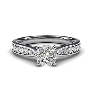 Women's Sterling Silver 1CT Classic 4-Prong Simulated Round Cut Diamond Engagement Ring With Graduated Side Stones (7.5)