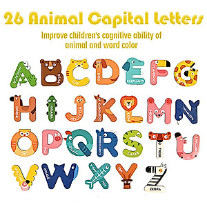 TSYAN Alphabet Magnets for Kids,Jumbo Magnetic Letters Animal Fridge Magnets Colorful ABC Educational Toy Set Preschool Learning Spelling Refrigerator Game for Toddler 3 4 5 Years Old Kids Boys Girls