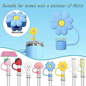8Pcs 10mm Straw Covers Cap Toppers Compatible with Stanley 30&40 Oz Tumbler with Handle, Reusable Silicone Straw Tips Lids Protectors for Stanley Cups Straws Accessories