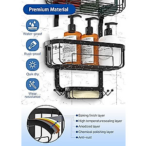 Turfson Shower Caddy Hanging Over Shower Head,Shower Organizer Hanger Storage Rack Shelf For Inside Shower Wall Shelves Baskets With Soap Shampoo Holder Organization For Bathroom Black