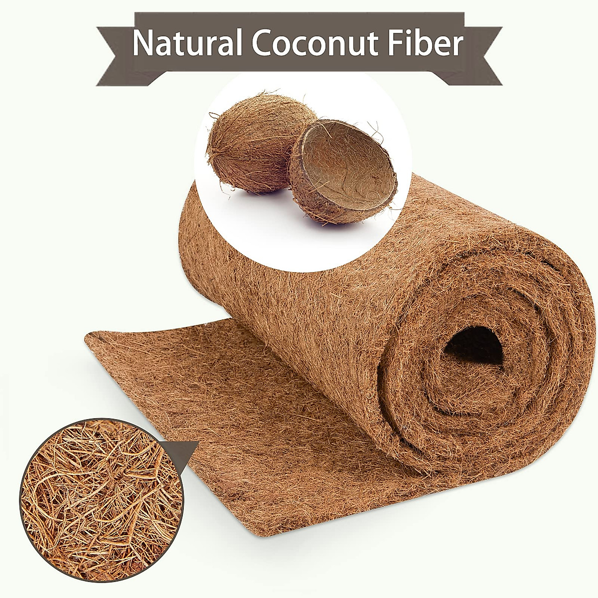 GreatBuddy Coco Liner Roll 120x12 Inch, Natural Coconut Liners for Planters, Thick Coco Fiber Mat for Hanging Basket, Animal Mats and More,Easy to Cut