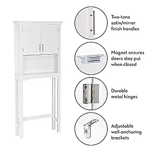 RiverRidge, White Somerset Bathroom Over the Toilet Storage Spacesaver with Open Shelf and Two Doors