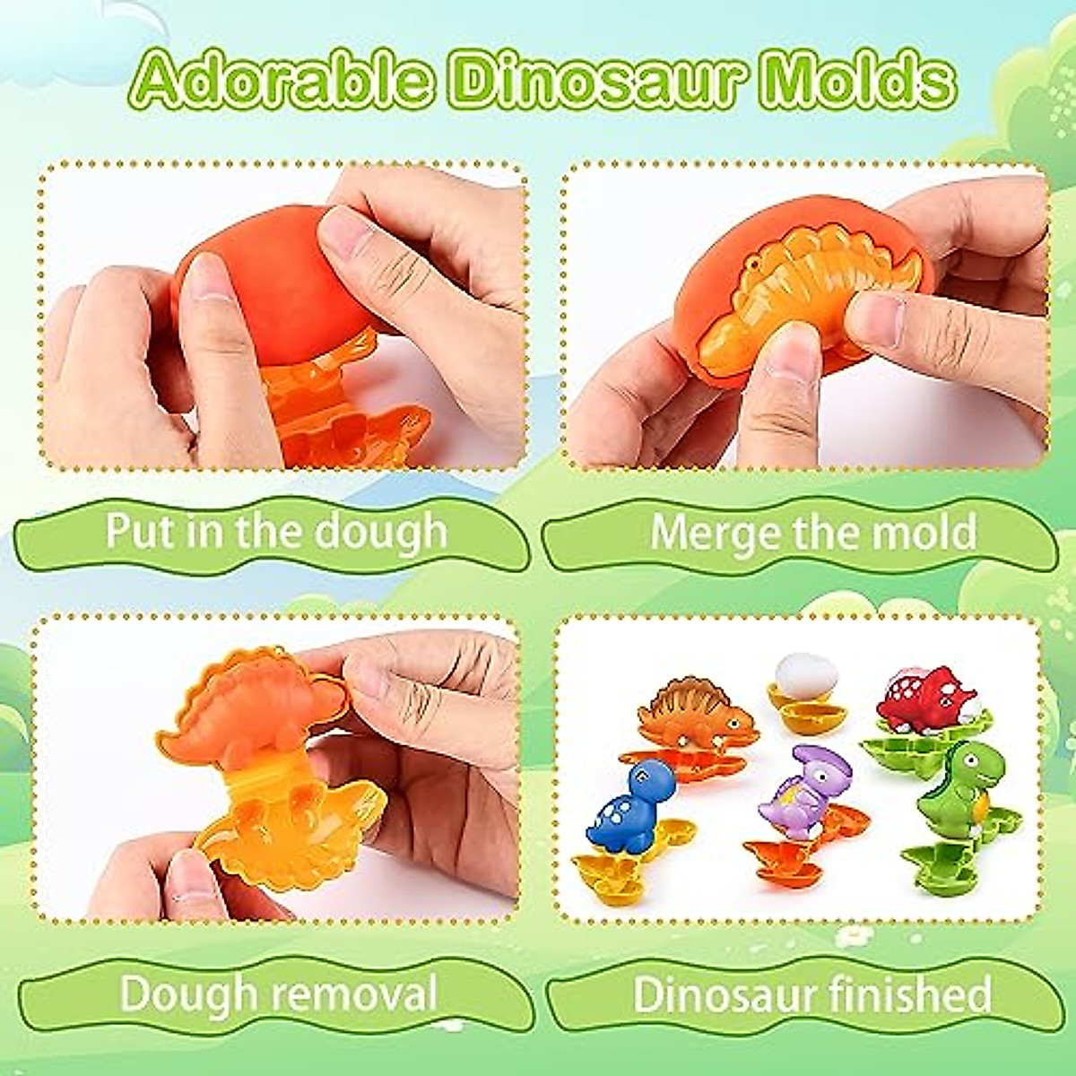 Noetoy PlayDough Toys Playdough Tools Accessories Dinosaur Toy with Dino Models Fine Motor Toys Play Dough Sets for Kids Toddlers Ages 2-4 4-8 Birthday (Yellow)