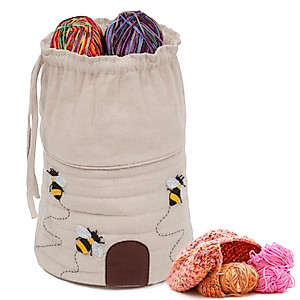Hobby Gift Drawstring Craft Bag – Knitting & Crochet Storage Organiser, 100% Beehive Sewing Project Bag, 7.8 x 2 x 11.8