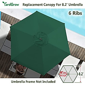 YardGrow 8.2ft 6 Ribs Patio Umbrella Replacement Canopy Market Umbrella Top Fit Outdoor Umbrella Canopy (Canopy Only) (Green)