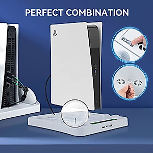 PSVR2 Charger & PS5 Controller Charging Station, PS5 Accessories for Playstation 5 Console,ps5 Stand with Cooling fan and Controller Charger, PSVR 2 Accessories Have 3 USB Ports & Led Indicator Light