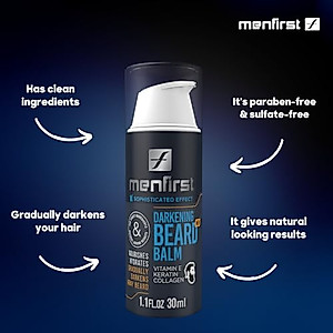 MENFIRST - Gray Darkening Beard Balm - Leave-in Conditioner - Works on Sensitive Skin - Gradually Reduces White or Gray hair Infused with Keratine, Collagen and Vitamin E. - Natural Looking Results