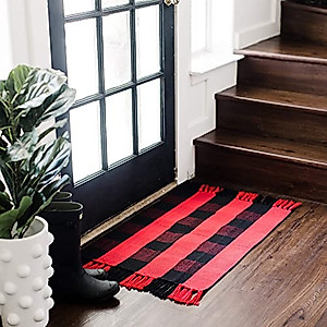Red and Black Buffalo Plaid Rug I Machine Washable Front Door Mat | Farmhouse Rug 41” x 23” Buffalo Plaid Decor I Red Rug | Christmas Rug