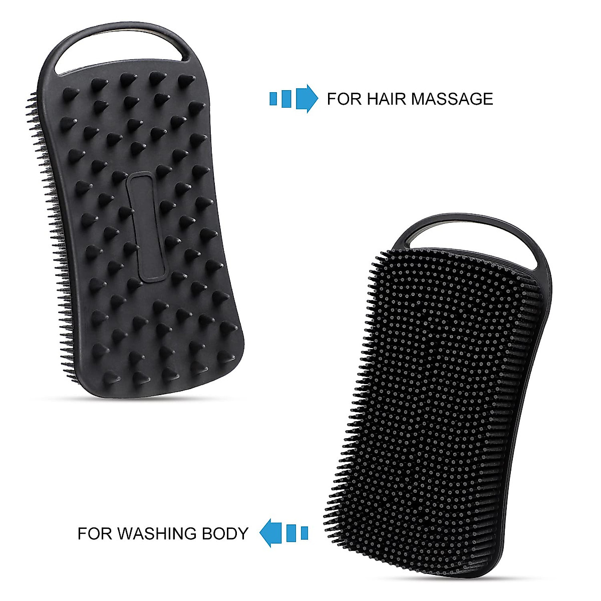 2 Pack Silicone Body Scrubber, 2 in 1 Shower and Scalp Massager Shampoo Brush, Soft Silicone Loofah for Sensitive Skin, Double-Sided Body Brush, Lathers Well, Gentle Exfoliating (Blue,Black)