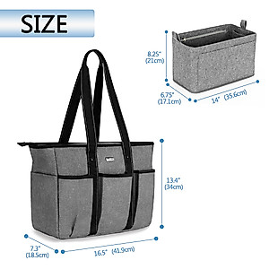 Damero Teacher Tote with Felt Insert Bag, Large Work Bag with 15.6 inch Laptop Compartment, Teacher Utility Tote for Office, Business, Travel, Gray