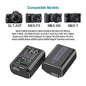 Neewer NP-FW50 Camera Battery Charger Set Compatible with Sony ZV-E10, A7, A7R, A7RII, A7II, A7SII, A7S, a6300, a6400, a6500, RX10 Series(2-Pack, Micro USB Port, 1100mAh)