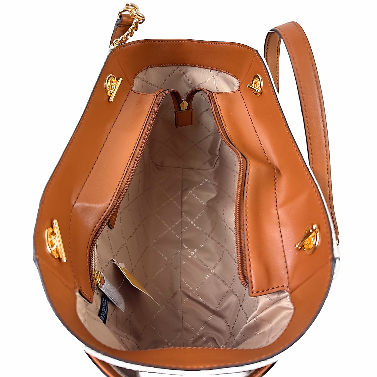 Michael Kors Jet Set Travel Large Chain Shoulder Tote bundled with Trifold Wallet (Vanilla)