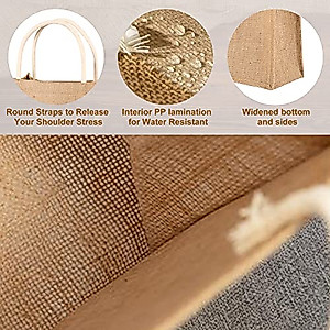 4 Pack Medium Burlap Tote Bags with Handle, 12.6"x8.7"x5.3" Reusable Jute Beach Bags Blank Grocery Tote Bulk, Canvas Gift Bag for Bridesmaid Wedding, DIY, Women Market Grocery Shopping