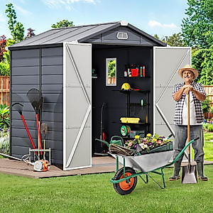 YITAHOME Resin Storage Unit sans Flooring, 6.3x6.2FT All-Weather Plastic Shed with Window, Vents and Secured Doors, Outdoor Plastic Tool Cabin for Poolside, Lawn, Backyard, Patio, Dark Gray