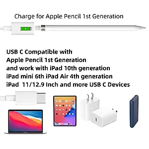 for Apple Pencil Charger,USB-C to Apple Pencil Adapter,3.3FT Apple Pen Charger Compatible with Apple Pencil 1st Generation,iPad 10th gen/Mini/Air/Pro 11/12.9 inch