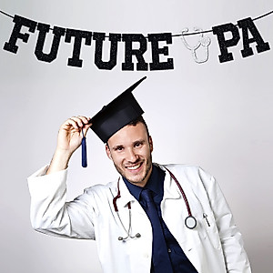 Future PA Banner - Congrats Physician Assistant Bunting Sign, Medical School/Nursing School Graduation Party Decorations Supplies, Black Glitter