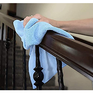 The Rag Company - Premium All-Purpose Microfiber Terry Cleaning Towels - Commercial Grade, Highly Absorbent, Lint-Free, Streak-Free, Kitchens, Bathrooms, 365gsm, 12in x 12in, Light Blue (12-Pack)