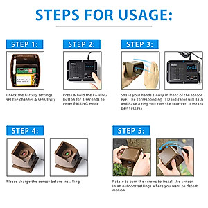 Wireless Driveway Alarm 1800 Feet Long Range Motion Sensor Alert System Driveway Detector for Home with 1800mAh Rechargeable Battery (1&2-Brown)