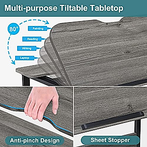 Tribesigns 94.5 inch Two Person Desk with Storage Shelves and Tiltable Tabletop, Double Computer Desk with Printer Shelf, Extra Long Double Workstation Desk Study Table for Home Office (Grey)
