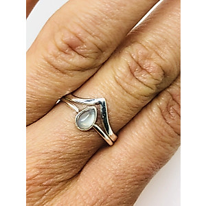 Koral Jewelry Moonstone Ethnic Vintage Gipsy Pear Stone Ring 925 Sterling Silver Tribal Boho Chic (9)