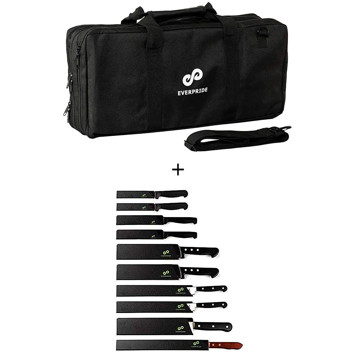 EVERPRIDE Chef Knife Bag PLUS Knife Guard Set (10-Piece Set) – Knife Carrying Bag Holds 20 Knives PLUS Kitchen Tools – Felt-Lined and BPA Free Knife Sheath Set – Knives Not Included