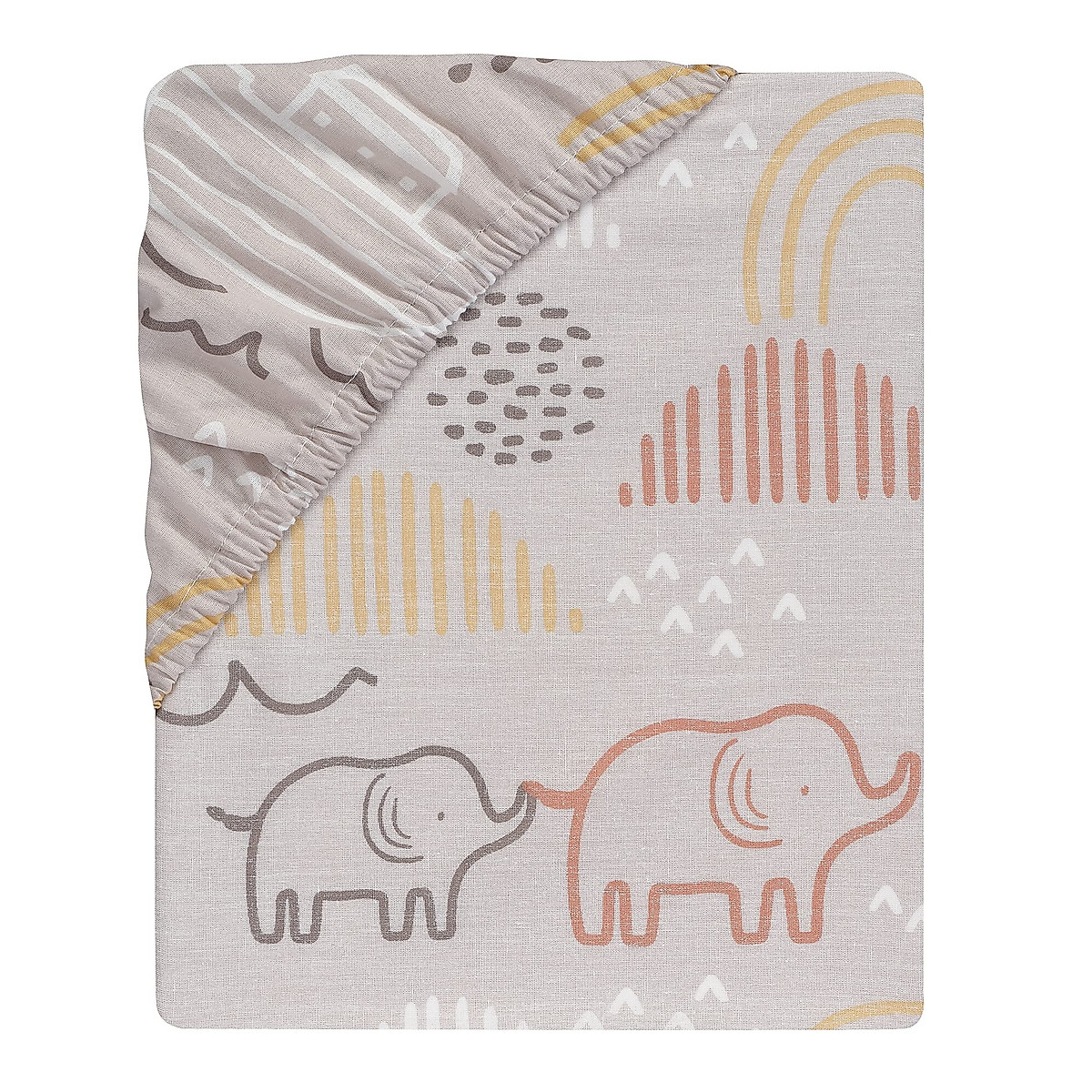 Lambs & Ivy Baby Noah Taupe Elephant/Ark/Rainbow 100% Cotton Fitted Crib Sheet