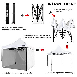 OUTFINE Canopy 10x10 Pop Up Commercial Canopy Tent with 3 Side Walls Instant Shade, Bonus Upgrade Roller Bag, 4 Weight Bags, Stakes and Ropes (White, 10*10FT)