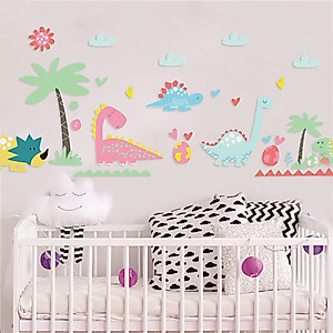 Dinosaur Wall Decals Vinyl Cute Dinosaur Wall Stickers for Boy and Girl Bedroom Daycare Classroom Playroom and Kids Room Wall Decor