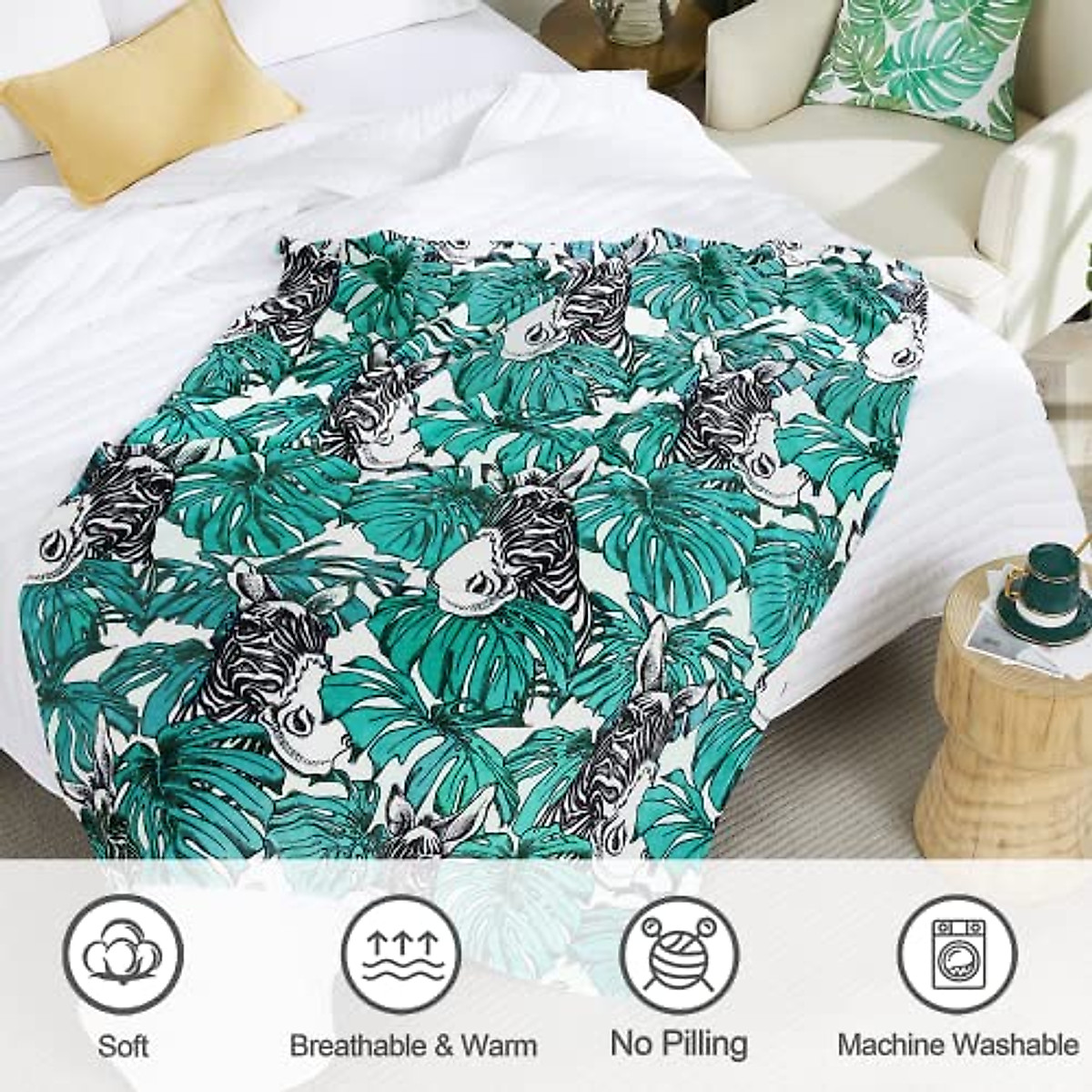 MaiRêve Horse Print Throw Blanket Super Soft for All Season, Jungle Zebra Flannel Blanket for Adults Kids, Warm Lightweight Cozy Flannel Blanket for Couch Sofa Bed, 60"x50"