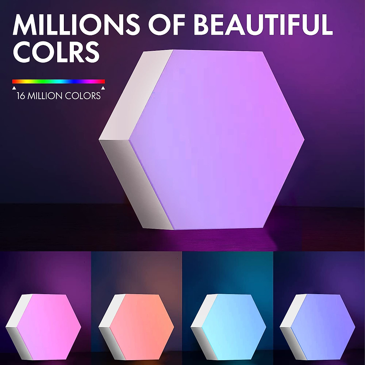 IFTHFOUR Hexagon Wall Lights, Modular, Touch-Sensitive and Remote-Controlled DIY Colorful LED Lamp with USB-Power, Used in Bedroom Living Room Game Room Party Decoration