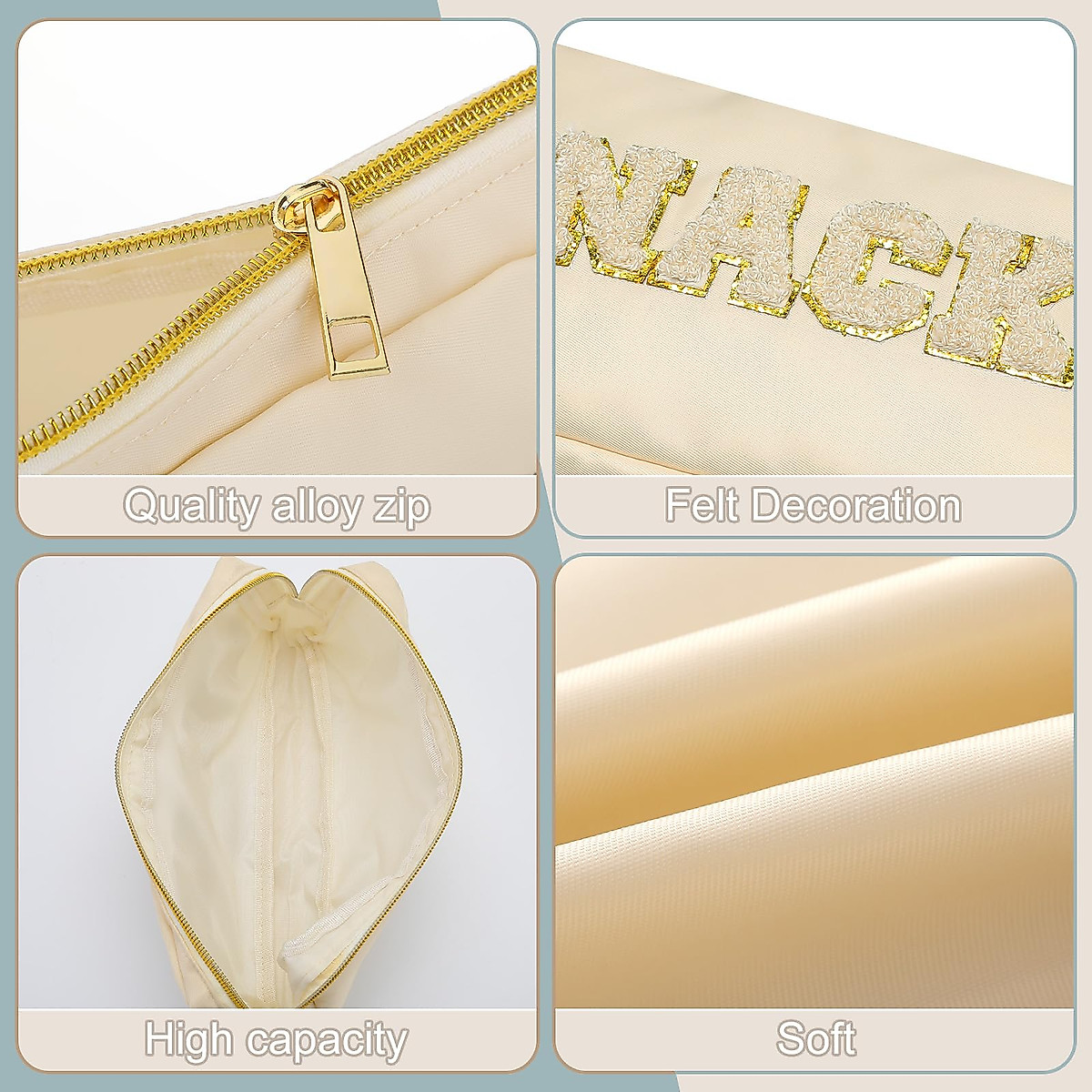 3 Pcs Preppy Pouch Small Nylon Makeup Bag Baby Zipper Travel Toiletry Bag for Women Waterproof Mama Makeup Organizer Bag Snacks Cosmetic Travel Pouch with Chenille Letter Patches for Girls Kid Storage