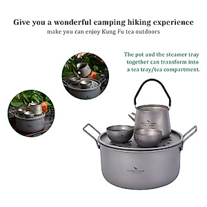 Boundless Voyage Titanium 1900mL Pot and 900mL Fry Pan Set with Steaming Rack and Lid Multifunctional Steamer Stockpot Outdoor Cooking Ultra Light Camping Cookware