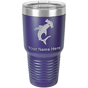30oz Vacuum Insulated Tumbler Mug, Hammerhead Shark, Personalized Engraving Included (Dark Purple)