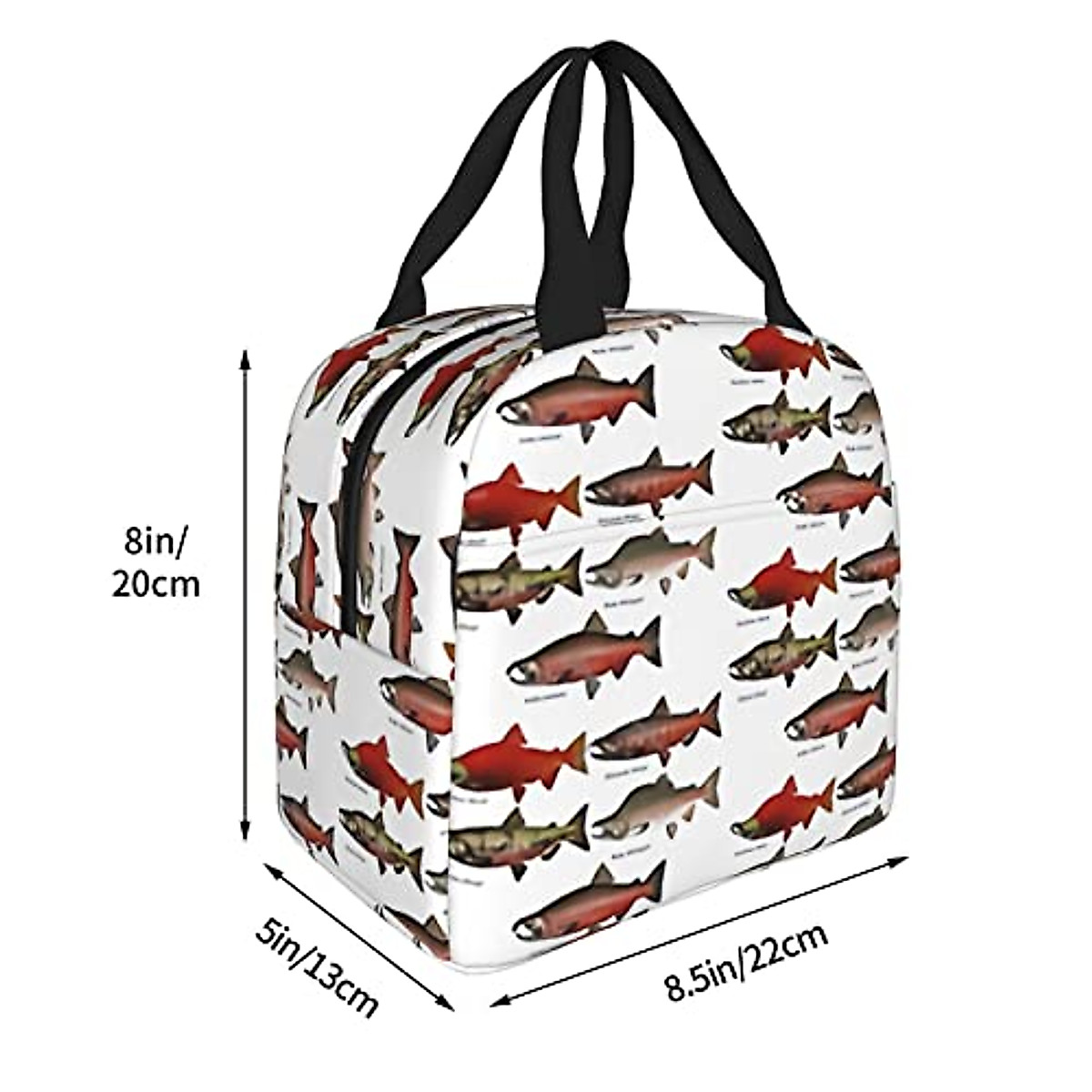 ASEELO Salmon Print Insulated Lunch Box Bag Portable Aluminum Foil Thickened Lunch Bag With Rice Tote Bag