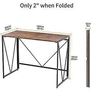 NOBLEWELL HOME NWCD3D Folding Computer Desk, Rustic Brown