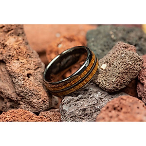 Guitar String Mens Wedding Ring Whiskey Barrel Gunmetal Tungsten | Guitarist Mens Wedding Band | Musician Mens Ring 8mm Comfort Fit