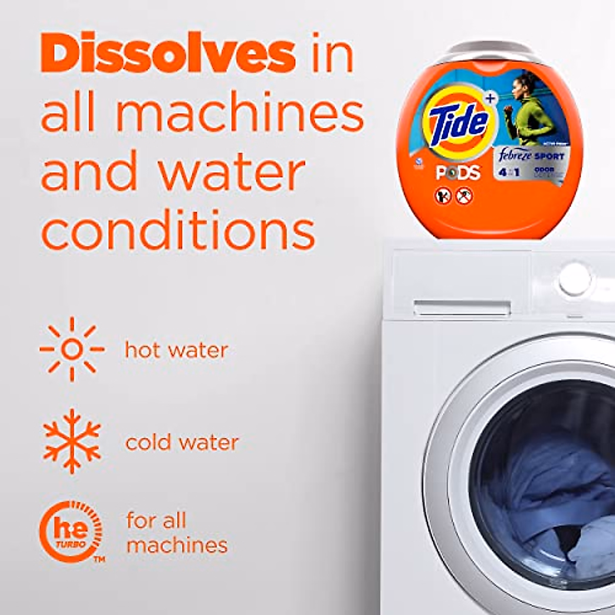 Tide PODS Liquid Laundry Detergent Soap Pacs, 4-n-1 with Febreze, HE Compatible, 85 Count, Fights even week old Odors, Sport Odor Defense