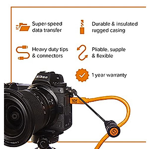 Tether Tools TetherPro USB-C to USB 3.0 Micro-B Right Angle Cable | for Fast Transfer and Connection Between Camera and Computer | High Visibility Orange | 15 Feet (4.6 m)