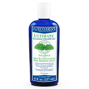 EcoDent Ultimate Sparkling Clean Mint Daily Mouth Rinse, Wound Cleaner, Essential Oils, Baking Soda, Co-Q10, Mouthwash, Fluoride Free Mouthwash, 8 Fl Oz