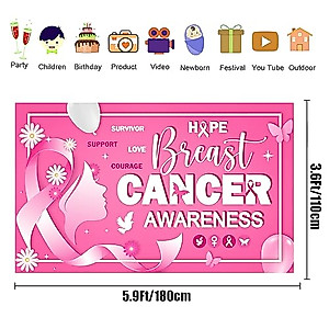 Large 71" X 43" Breast Cancer Awareness Banner, Breast Cancer Awareness Decorations, Breast Cancer Awareness Decorations for Party, Breast CancerBanner for Pink Ribbon Party Decorations tineit