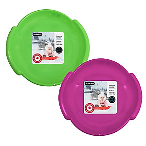 Superio Round Snow Sled, Heavy Duty Plastic Saucer Toddler Sled with Handles 24" Winter Snow Toys Fun for Kids and Adults, 2-Pack