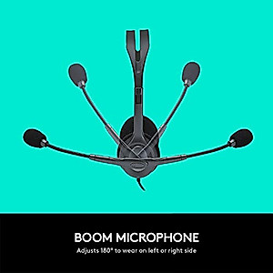 Logitech H111 Wired Headset, Stereo Headphones with Noise-Cancelling Microphone, 3.5 mm Audio Jack, PC/Mac/Laptop/Smartphone/Tablet - Black