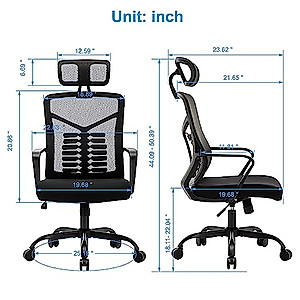 EnjoySeating Office Chair, Adjustable Desk Chair, Rebound Seat Cushion, 2D Big Curved Headrest, Breathable Mesh High Back, Comfortable Lumbar Support, Rocking Relaxation Function, Black