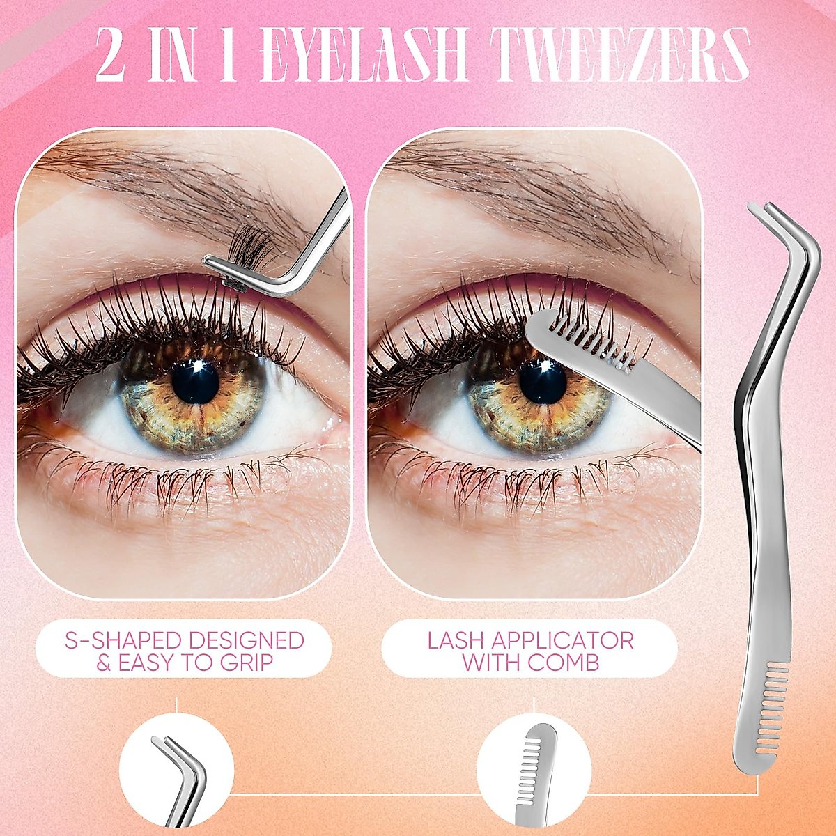 Dansib Glitter Lash Extensions D Curl 11-16mm Colored Single Lash with Eyelash Applicator, Spike DIY Individual Eyelashes with Eyelash Extension Tweezers Set for Daily Party Wedding（Silver）