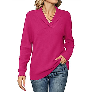 Ivicoer Sweater for Women Collared V Neck Pullover Ladies Knitted Long Sleeve Tops Casual Fall Winter Trendy