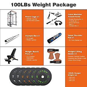 Power Cage with Lat Pulldown 1000 LBs Capacity Power Rack Weight Cage for Men Women Strength Training Powerlifting Home Gym Equipment