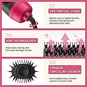 Nurifi Hair Dryer Brush Blow Dryer Brush in One, Hair Dryer and Styler Volumizer, 4 in 1 Hot Air Brush for Straightening, Curling, Drying, Salon, One Step Styling Tools (Pink)